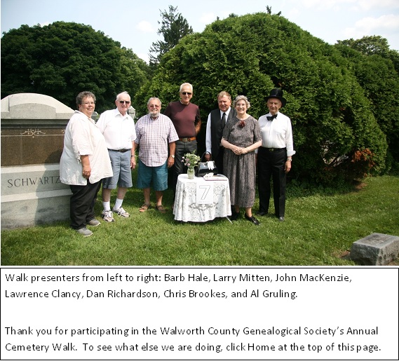 Walworth County Genealogical Society - Cemetery Walk 2014